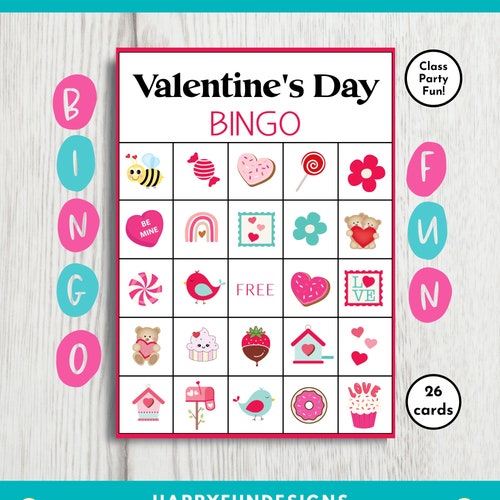 Valentine's Day Bingo class Set Printable Bingo Game - Etsy