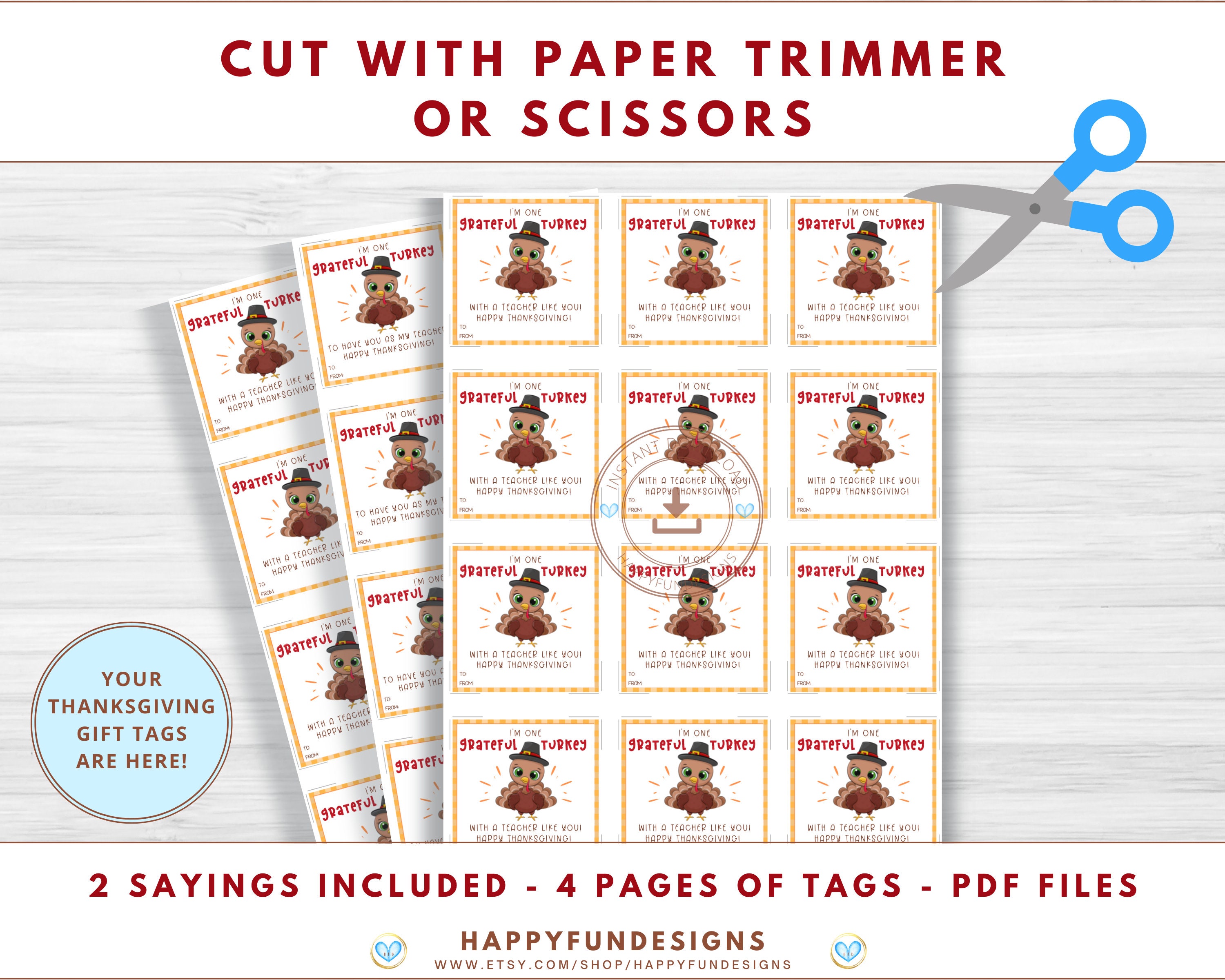 Grateful Turkey Thanksgiving Teacher Appreciation Gift Tags - Etsy