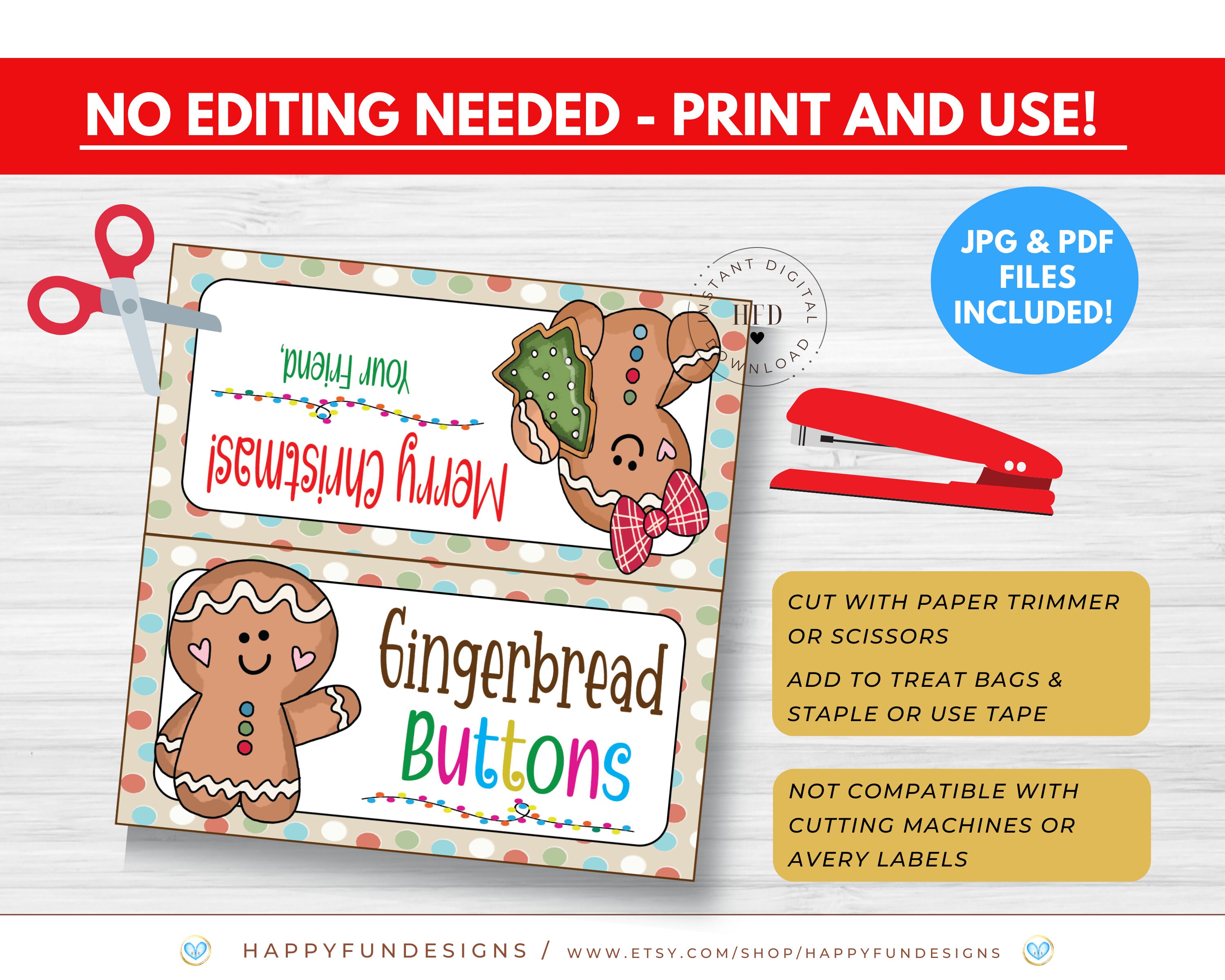 Gingerbread Buttons Treat Bag Topper Printable, Gingerbread Activities ...
