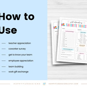 Teacher Favorite Things Form, PTA Teacher Thank You, Get to Know ...