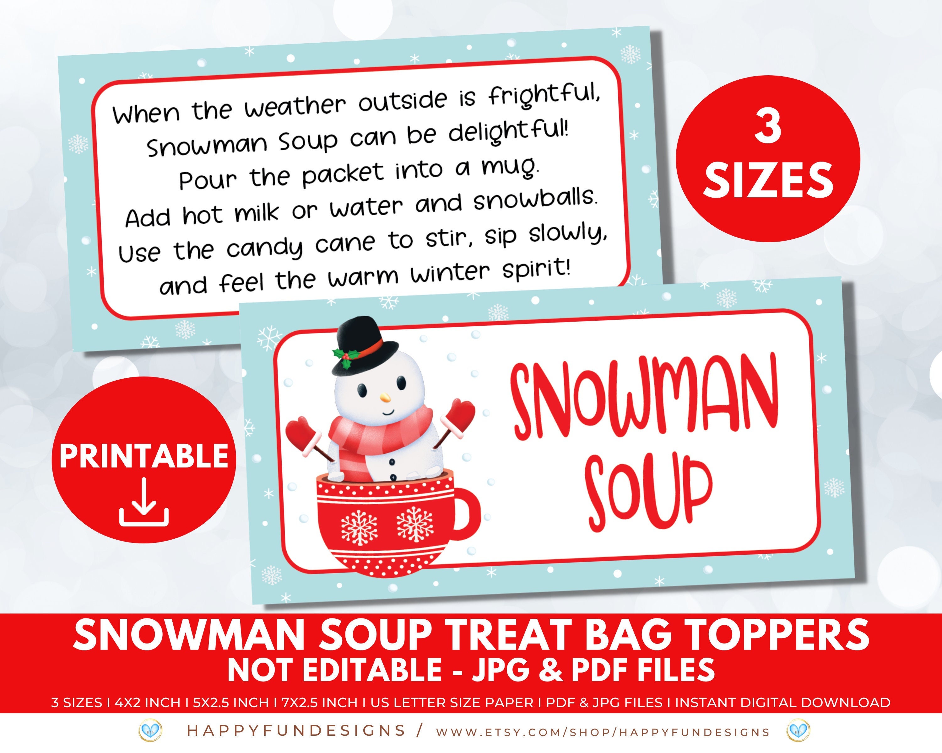 Snowman Soup Treat Bag Topper Printable, Snowman Soup Tag, Snowman Soup ...