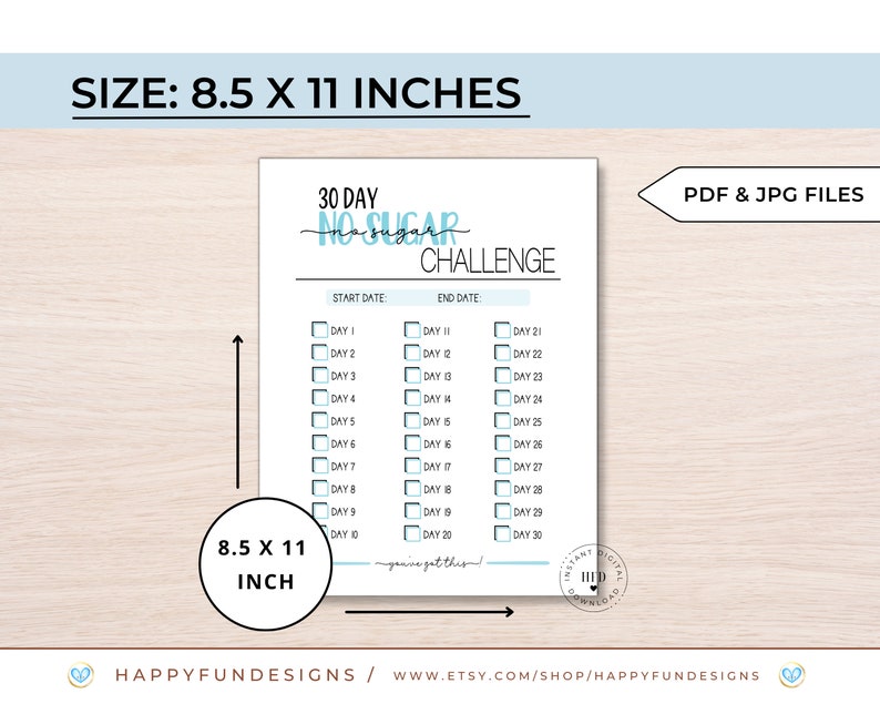 No Sugar Challenge 30 Day Habit Tracker Printable Sugar - Etsy
