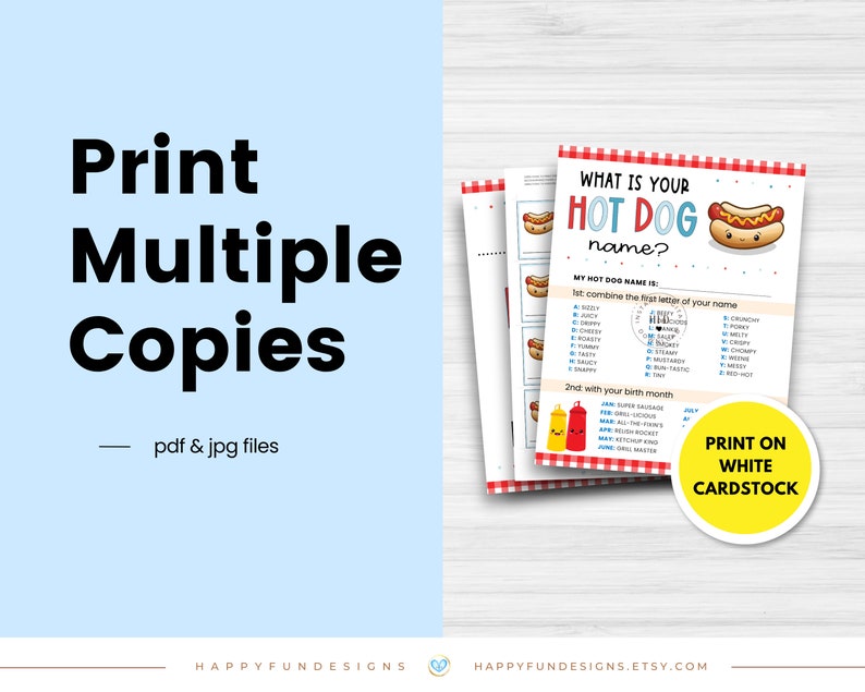 Whats Your Hot Dog Name Game Kit Printable, Kids Backyard Camping Hot ...