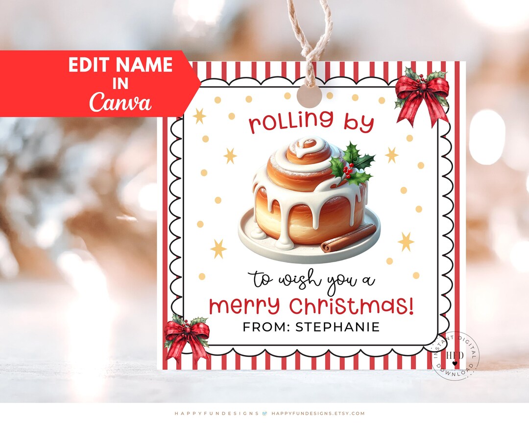 Editable Rolling by Wish You Merry Christmas Cinnamon Roll Tag ...