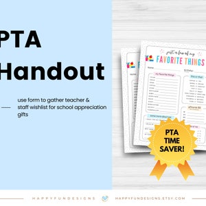 Teacher Favorite Things Form, PTA Teacher Thank You, Get to Know ...