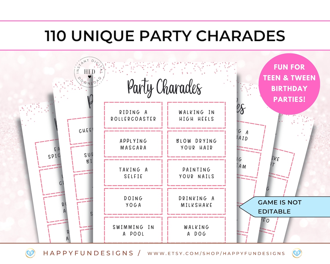 Printable Charades Game, Teen Girl Games, Charades Game for Kids ...