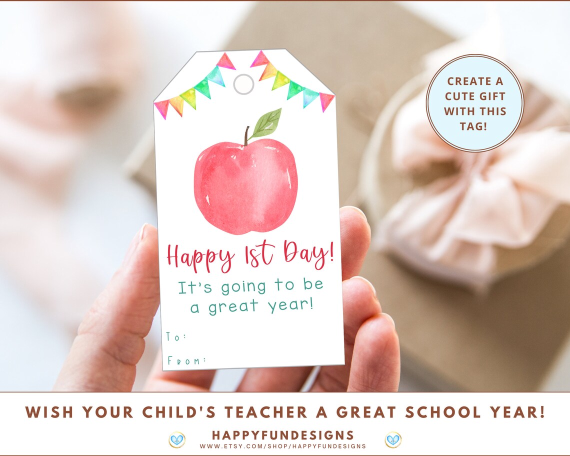 Apple Gift Tags for Teachers, Happy 1st Day of School Printable Tags ...