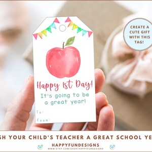 Apple Gift Tags for Teachers, Happy 1st Day of School Printable Tags ...