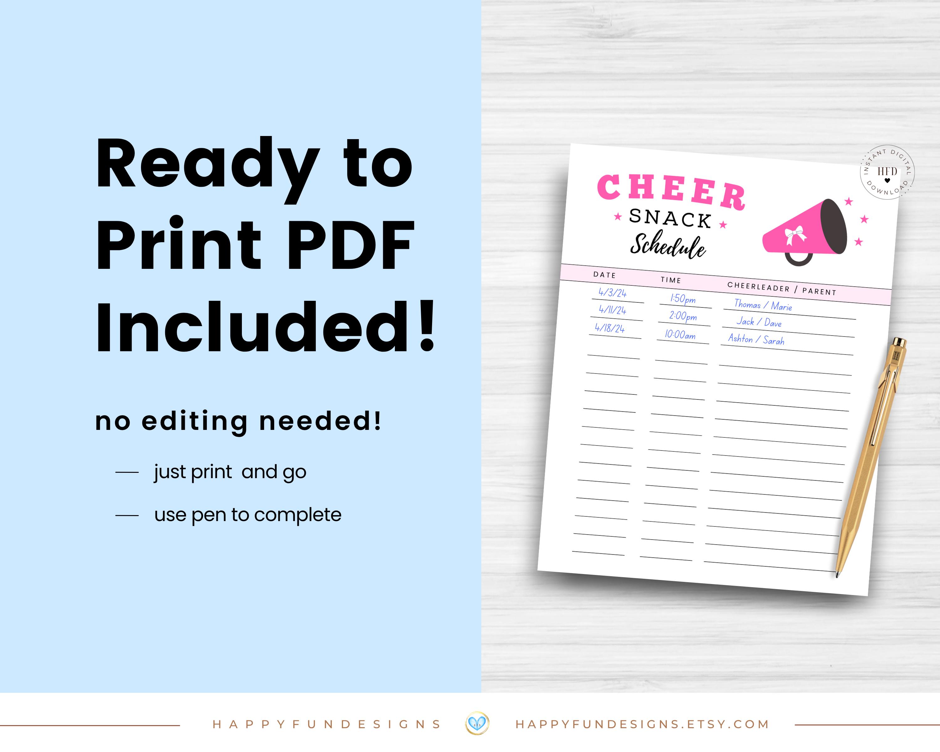 Editable Cheer Snack Schedule Printable, Cheer Snack Sign up Sheet ...