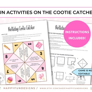Birthday Cootie Catcher Game, Printable Fortune Teller, Chatterbox ...