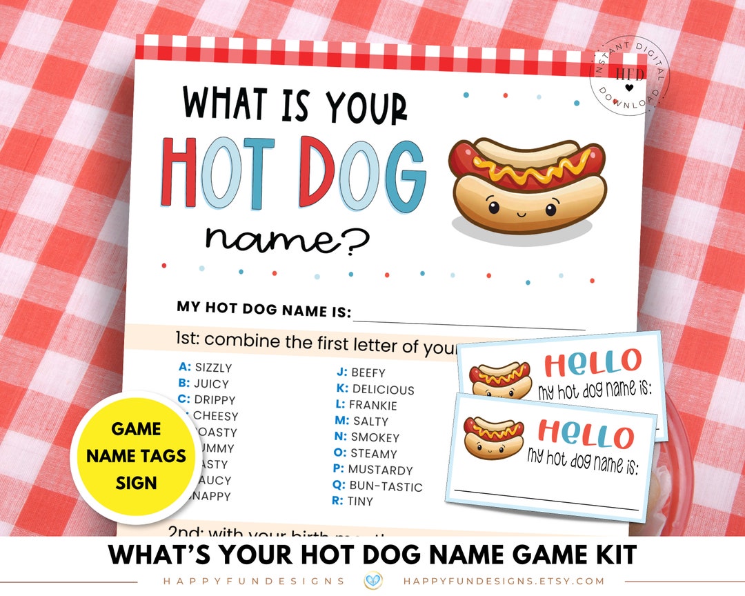 Whats Your Hot Dog Name Game Kit Printable, Kids Backyard Camping Hot ...