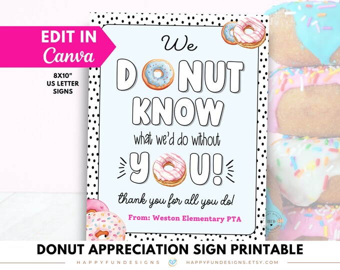 Donut Appreciation Sign | Staff Co-worker Teacher Appreciation Print ...