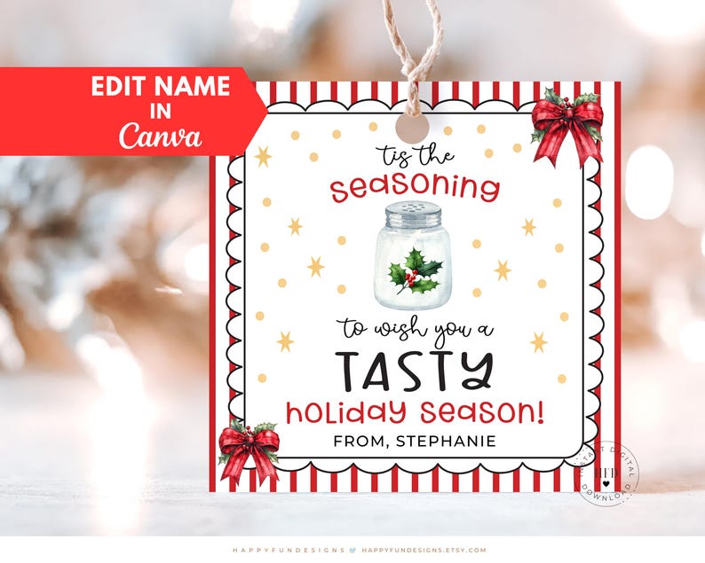 Editable Tis the Seasoning Wish You Tasty Holiday Tag Printable, 12 Day ...