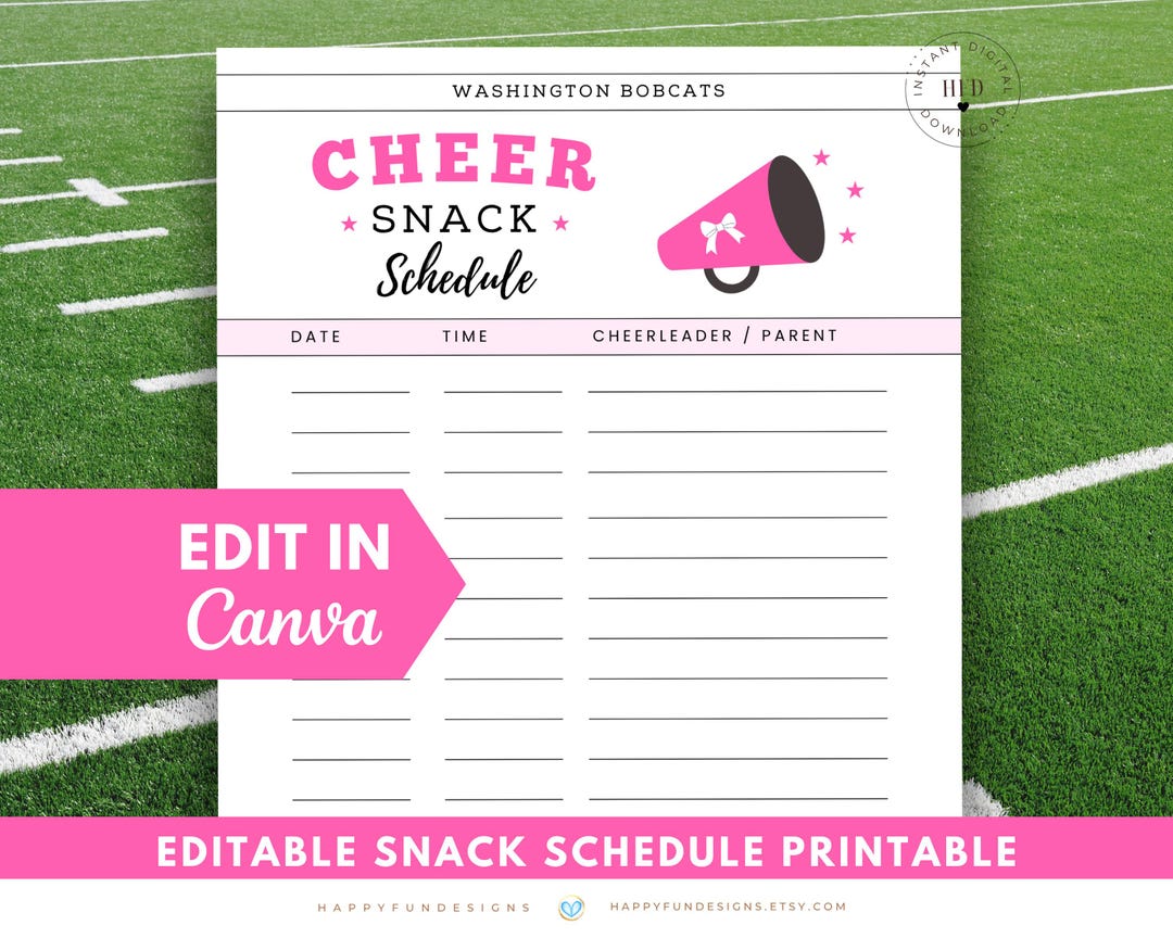 Editable Cheer Snack Schedule Printable, Cheer Snack Sign up Sheet ...