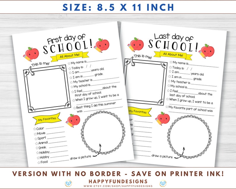 Digital First Day of School Sign All About Me Printable Back | Etsy