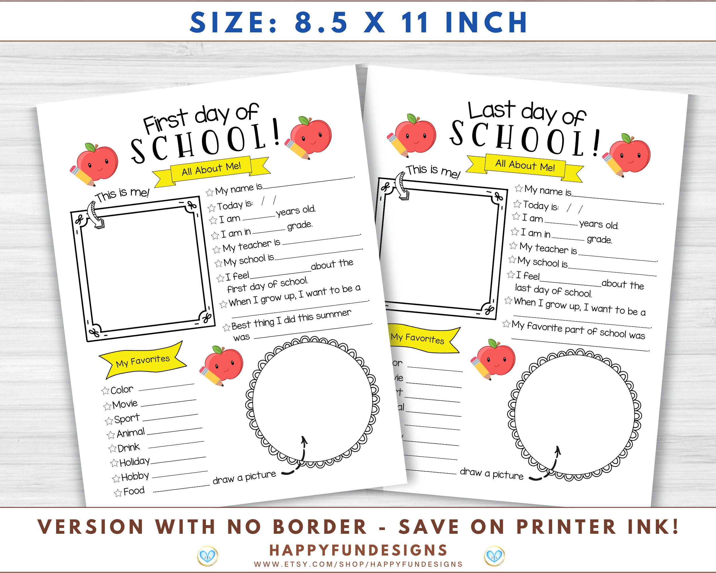 Digital First Day of School Sign All About Me Printable Back | Etsy