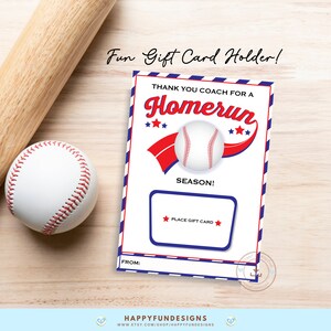 Baseball Coach Gift Card Holder Printable, Baseball Team Gift for Coach ...