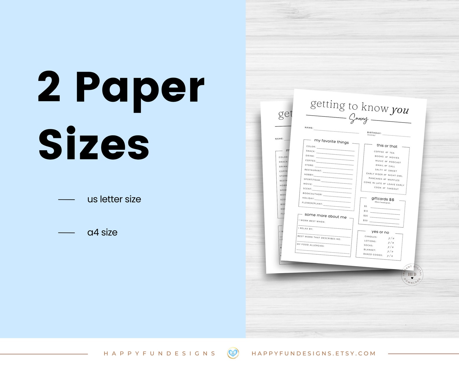 Get to Know You Printable, Work Exchange Gift, Editable Survey, All ...