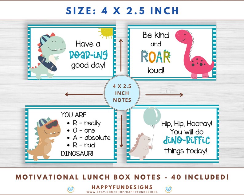 Lunch Notes for Kids Printable, Back to School Notes, 40 Dinosaur Boys ...