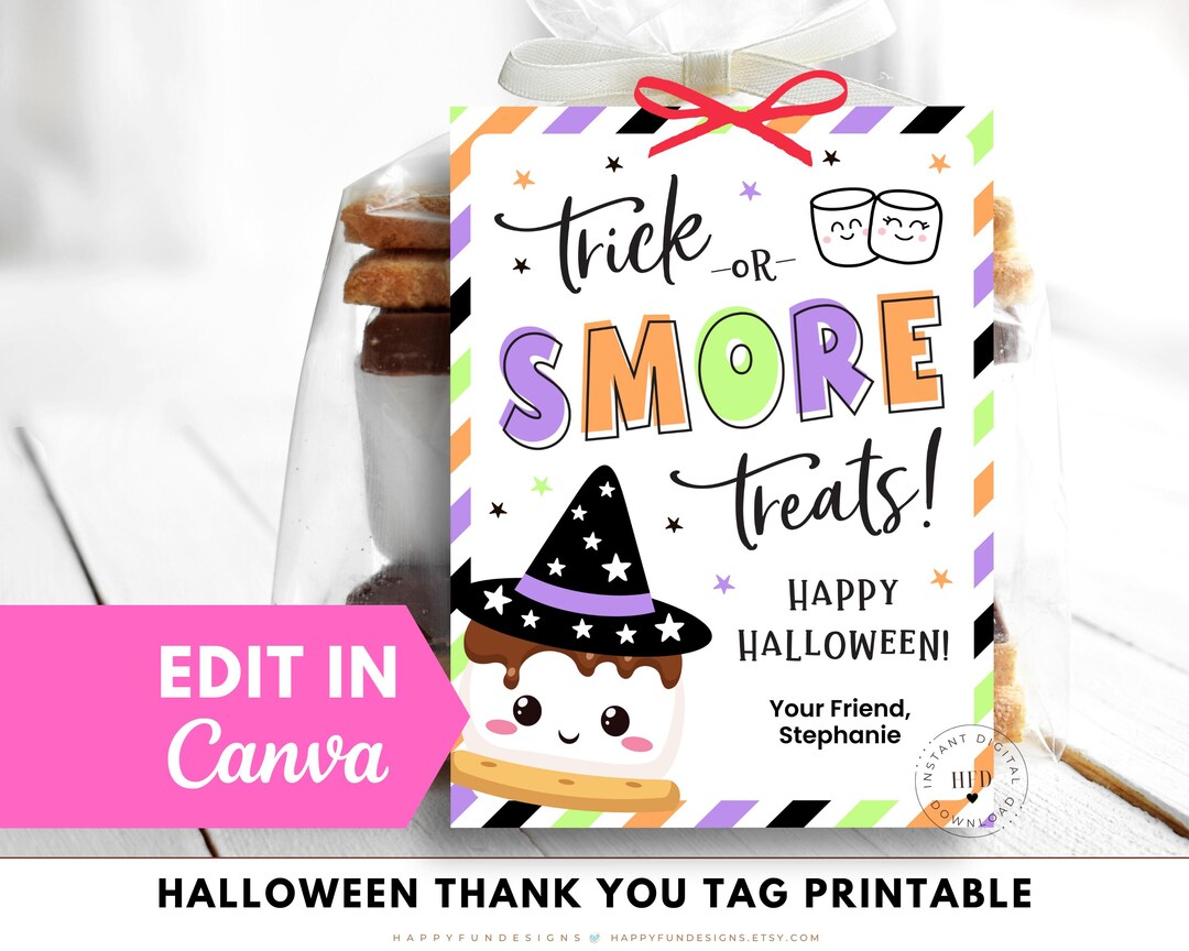 Editable Halloween Trick or Smore Treats Tag Printable, Halloween ...