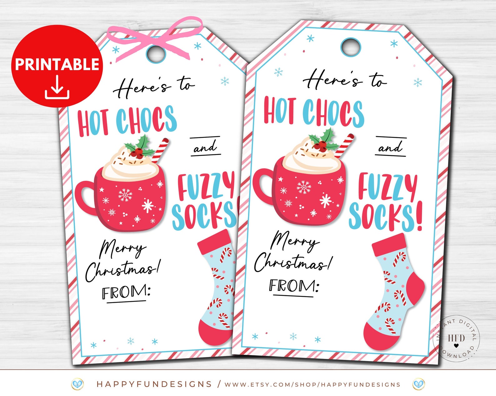 Hot Chocs and Fuzzy Socks Gift Tag Printable Christmas Socks - Etsy