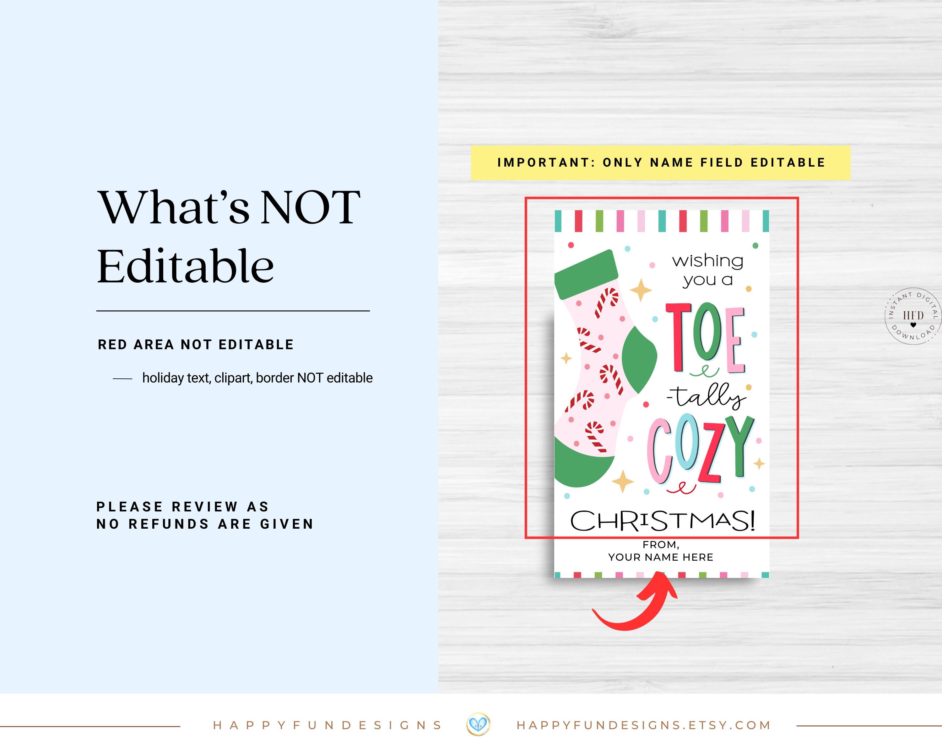 Editable Wishing You Toe Tally Cozy Tag Printable, 12 Days of Christmas ...