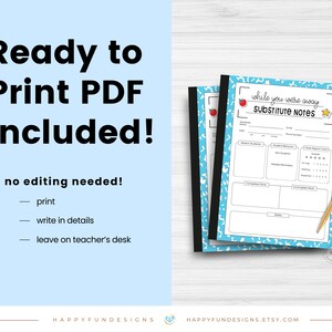 Substitute Teacher Note Template Editable, While You Were Away ...