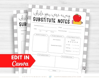Substitute Teacher Note Template Editable, While You Were Away ...