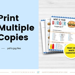 Whats Your Burger Name Game Printable, Kids Backyard Camping Burger ...