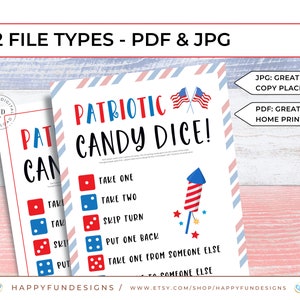 Patriotic Party Game Candy Dice Game Printable July 4th Game for Kid ...