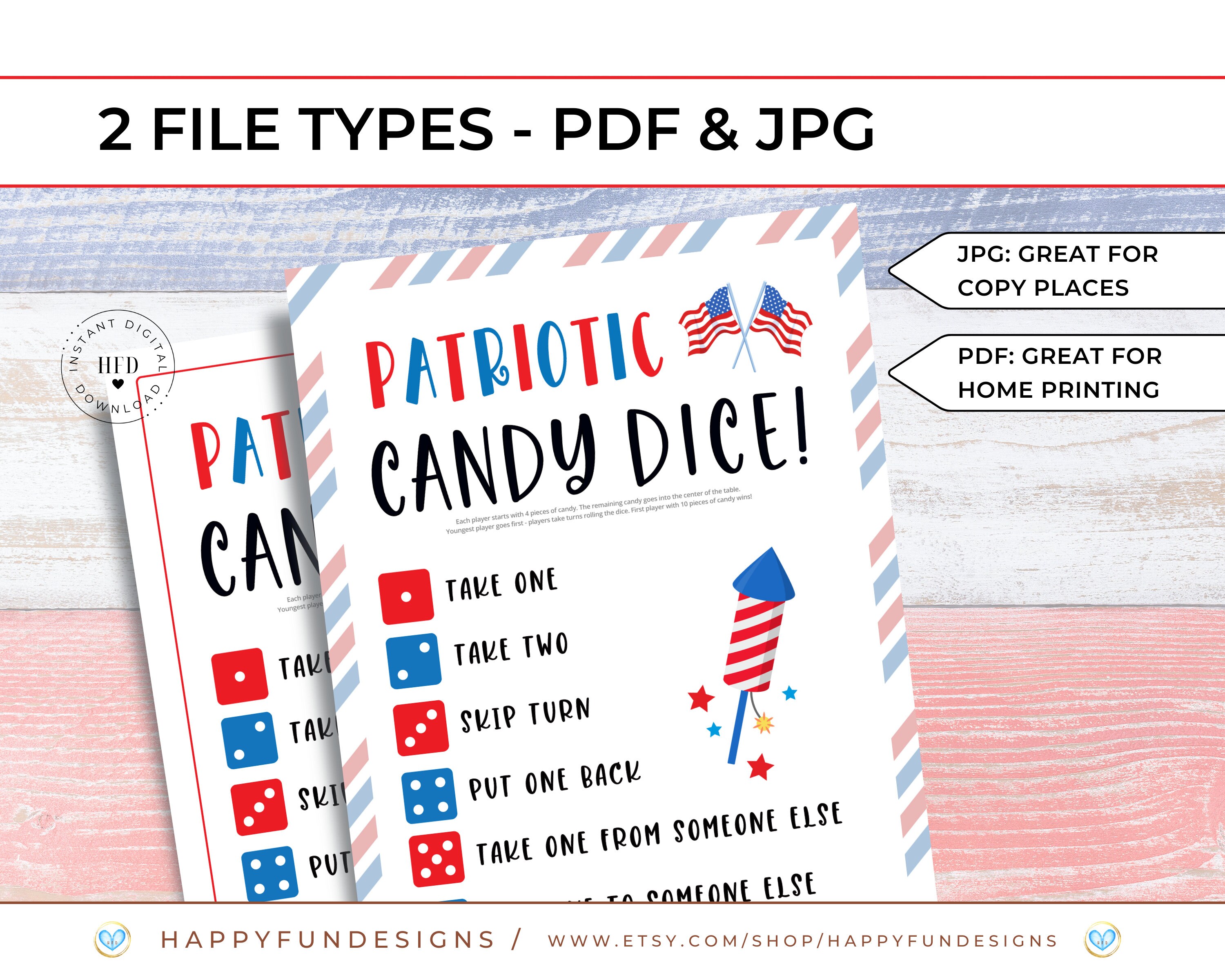 Patriotic Party Game Candy Dice Game Printable July 4th Game for Kid ...