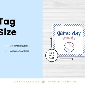 Baseball Game Day Treat Tag Printable, Game Day Snack Tag, Baseball ...
