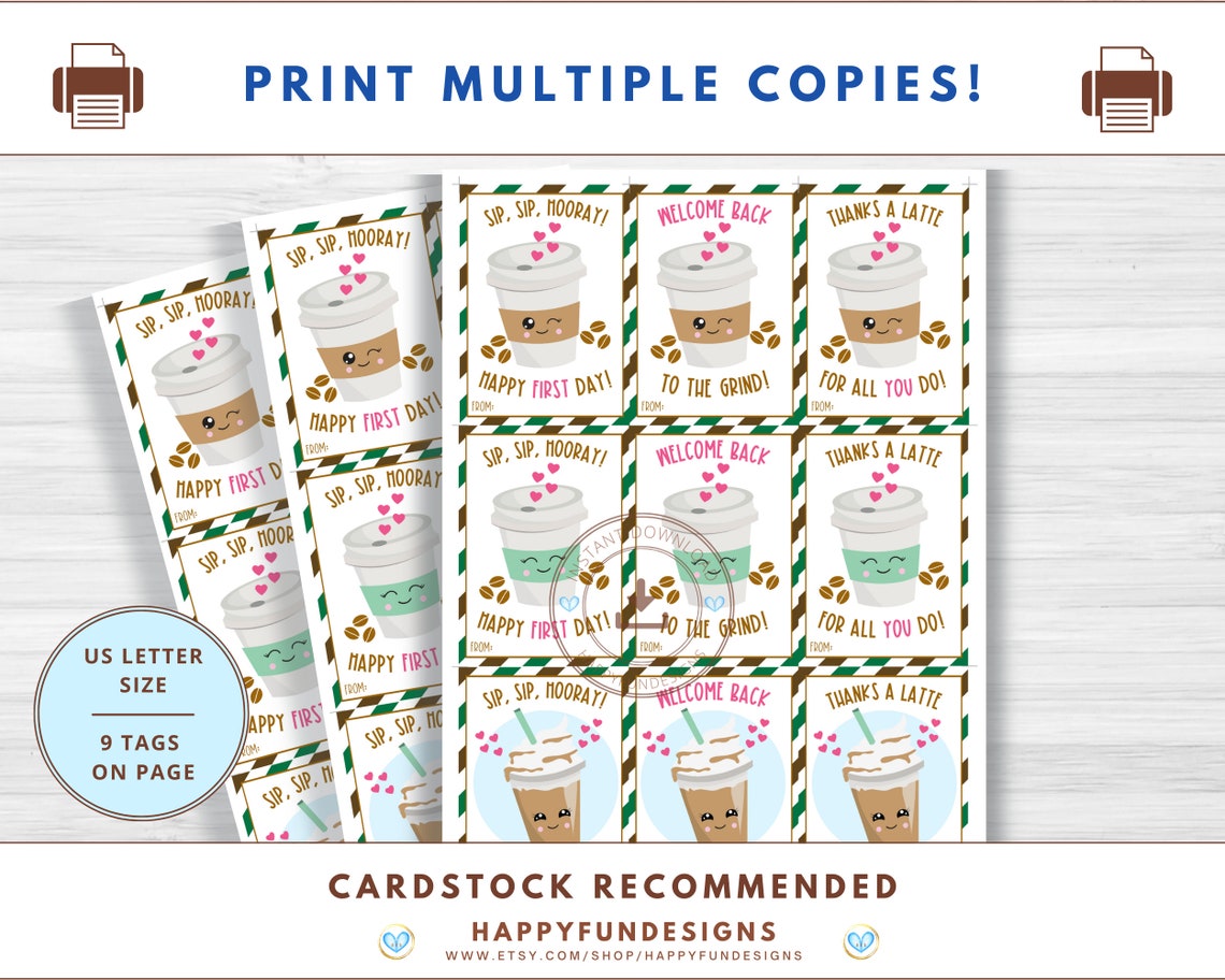 Teacher Appreciation Coffee Gift Tags Printable Thanks a | Etsy