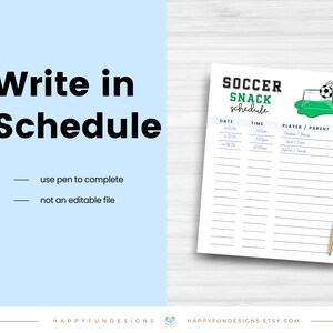 Soccer Snack Schedule Printable, Soccer Snack Sign up Sheet, Game Day ...