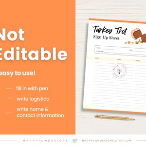 Turkey Trot Sign up Sheet Printable, 5k 10k Walk Run Race, Church Sign ...