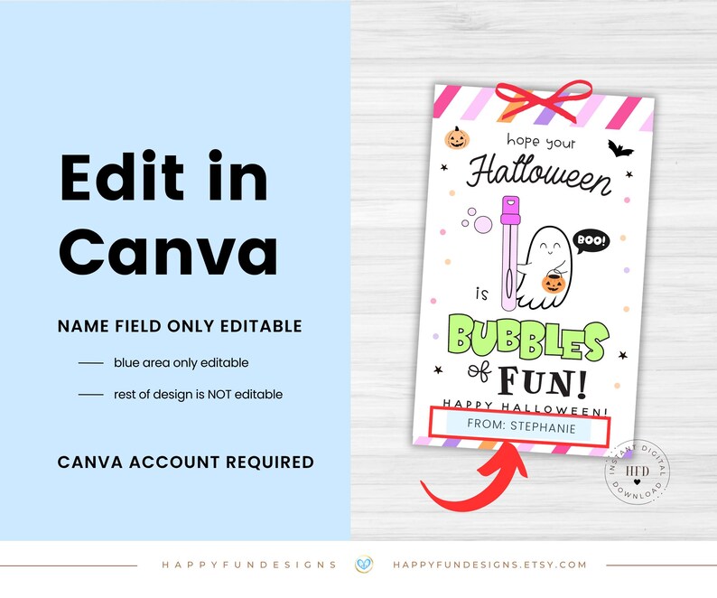 Editable Halloween Bubble Wand Tag Printable, Halloween Bubbles for ...