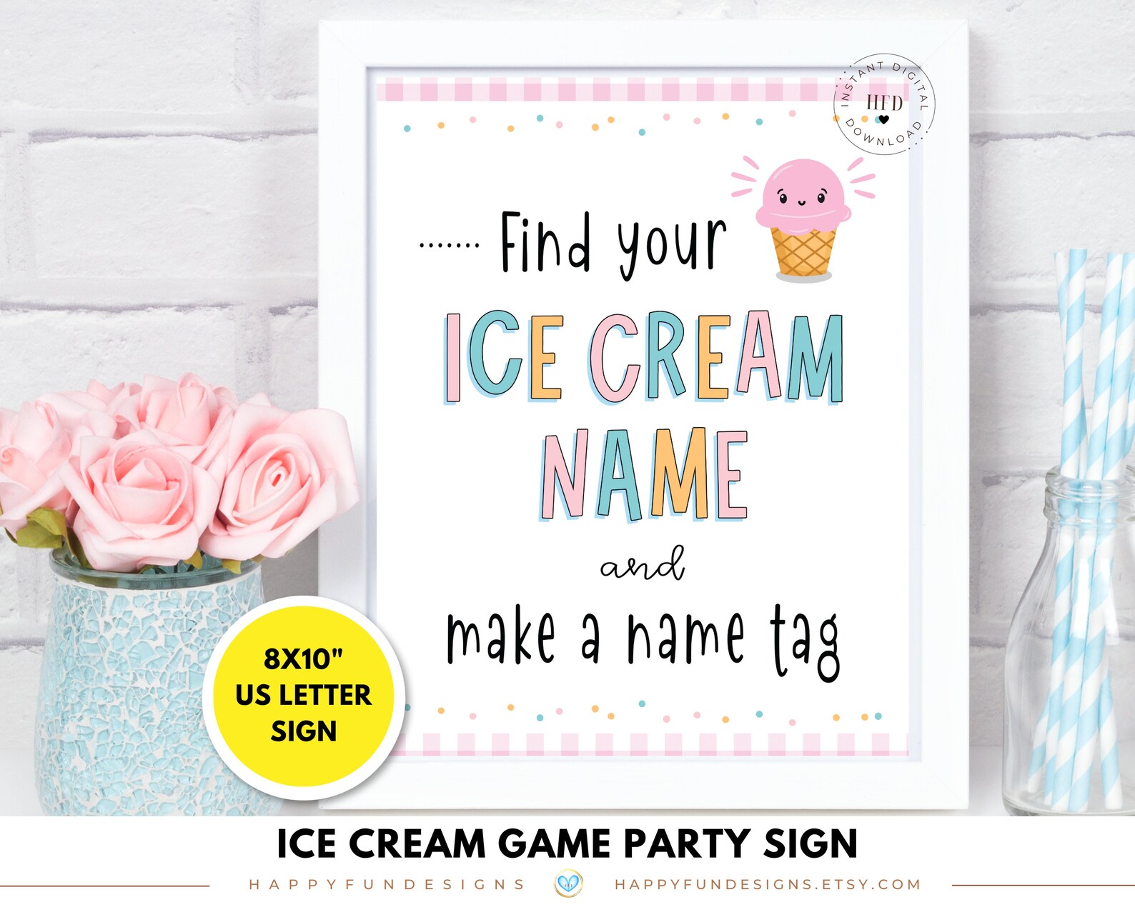 Whats Your Ice Cream Name Tag Game Printable Kids Summer Birthday Party ...