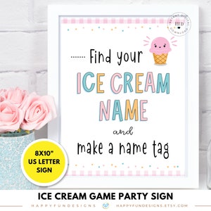 Whats Your Ice Cream Name Tag Game Printable Kids Summer Birthday Party ...