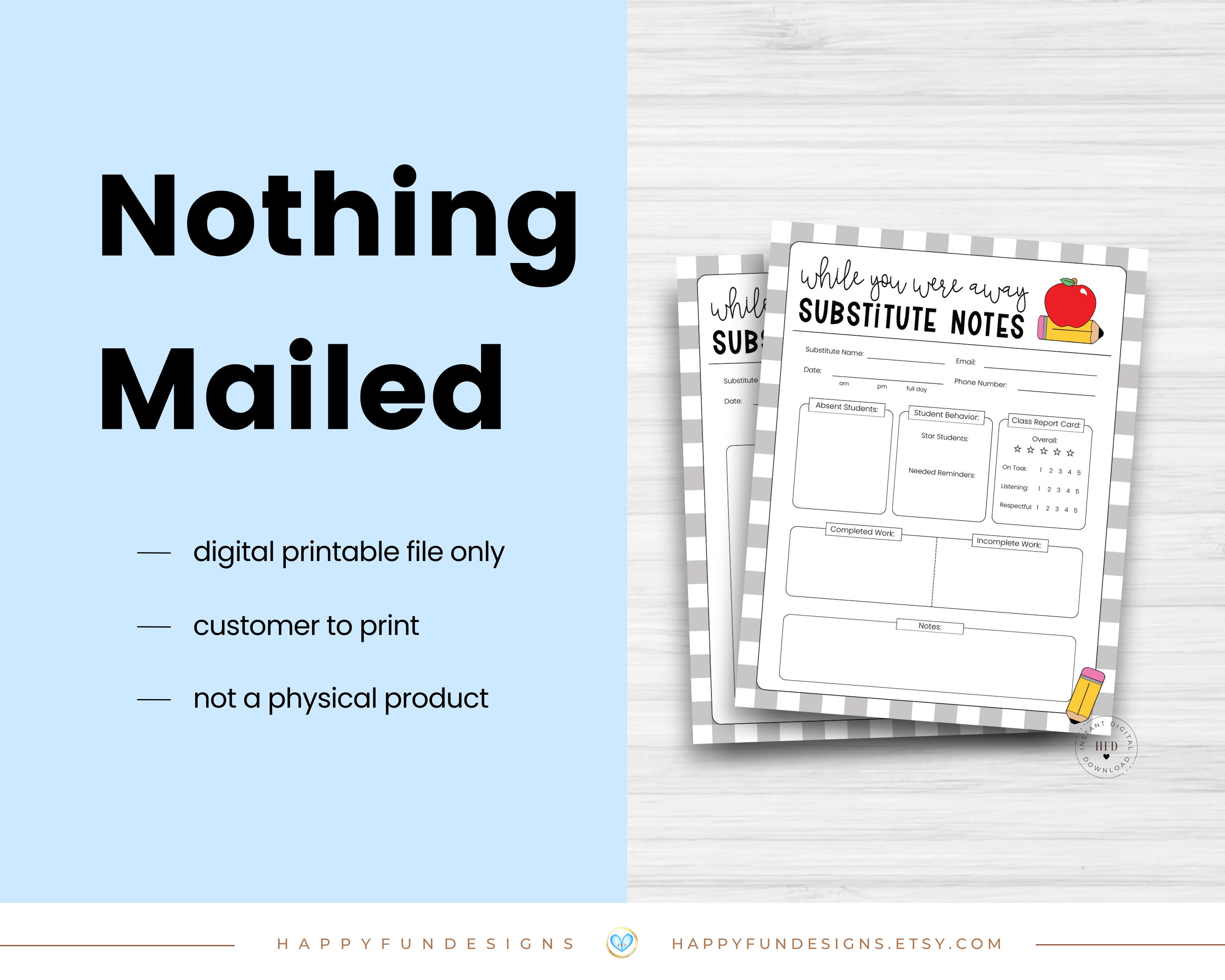 Substitute Teacher Note Template Editable, While You Were Away ...