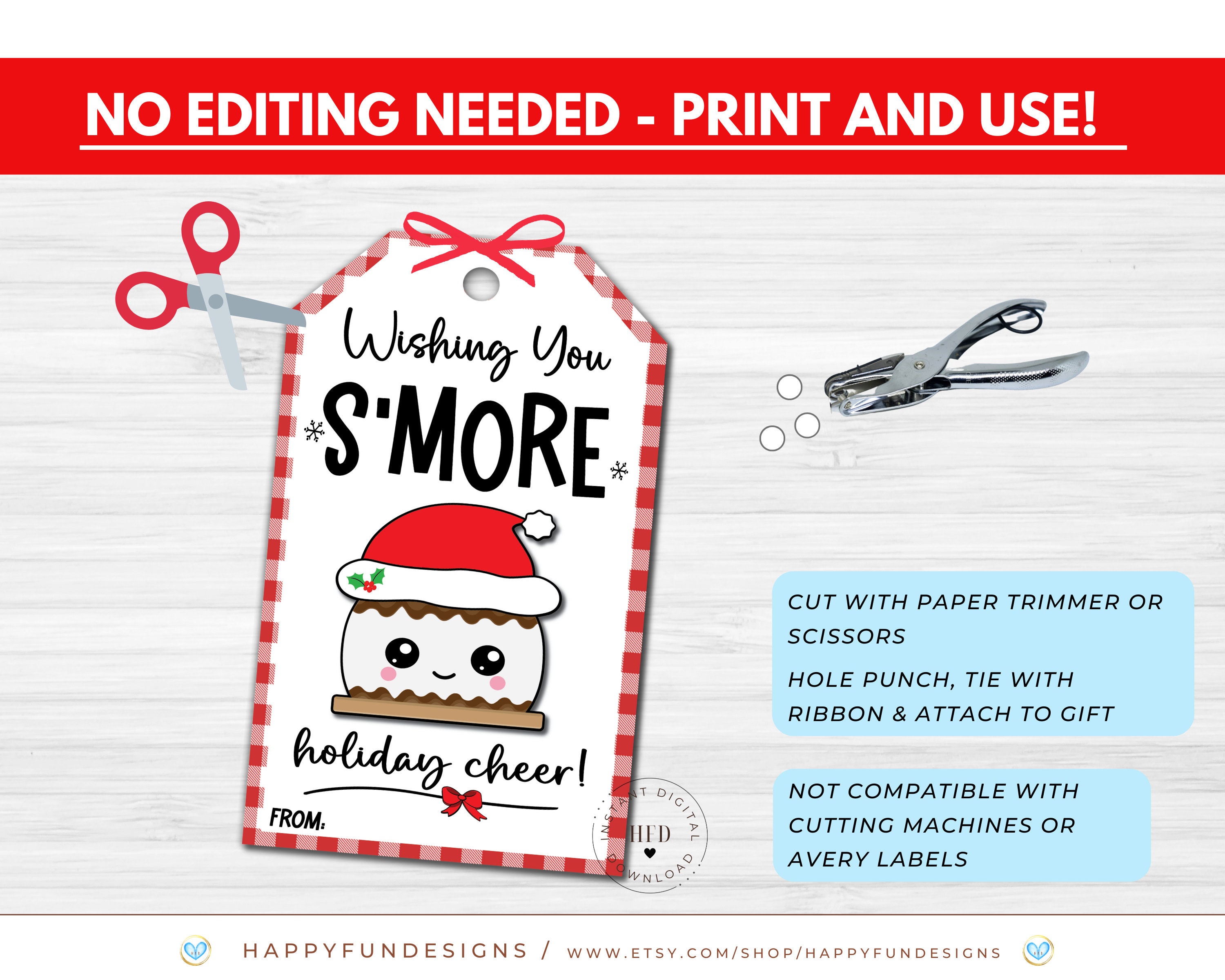 Christmas Smore Tag Printable Wishing You Smore Holiday Etsy