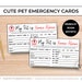 Pet Emergency Card Printable, in Case of Emergency, Contact Card, Small ...