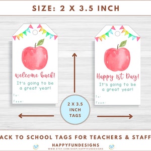 Apple Gift Tags for Teachers, Happy 1st Day of School Printable Tags ...