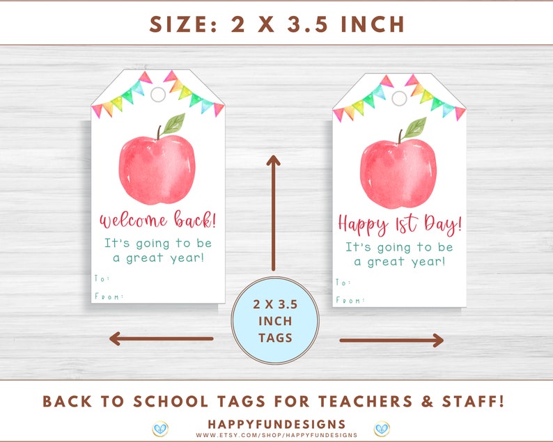 Apple Gift Tags for Teachers Happy 1st Day of School - Etsy