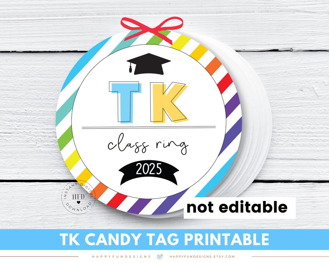 TK Preschool Class Ring Candy Tag Printable, Transitional Kindergarten ...