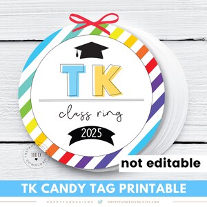 TK Preschool Class Ring Candy Tag Printable, Transitional Kindergarten ...