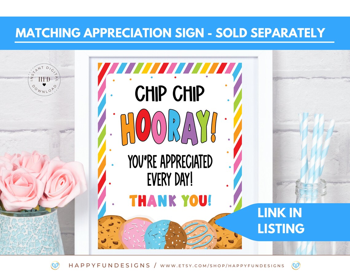 Chip Chip Hooray Tag Printable, Teacher Cookie Tag, Teacher Staff ...