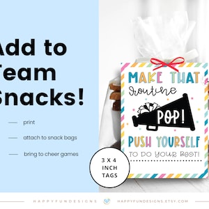 Editable Cheerleading Squad Dance Team Treat Tag Printable, Push ...