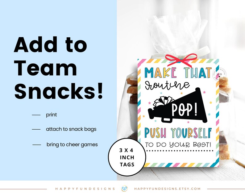Editable Cheerleading Squad Dance Team Treat Tag Printable, Push ...