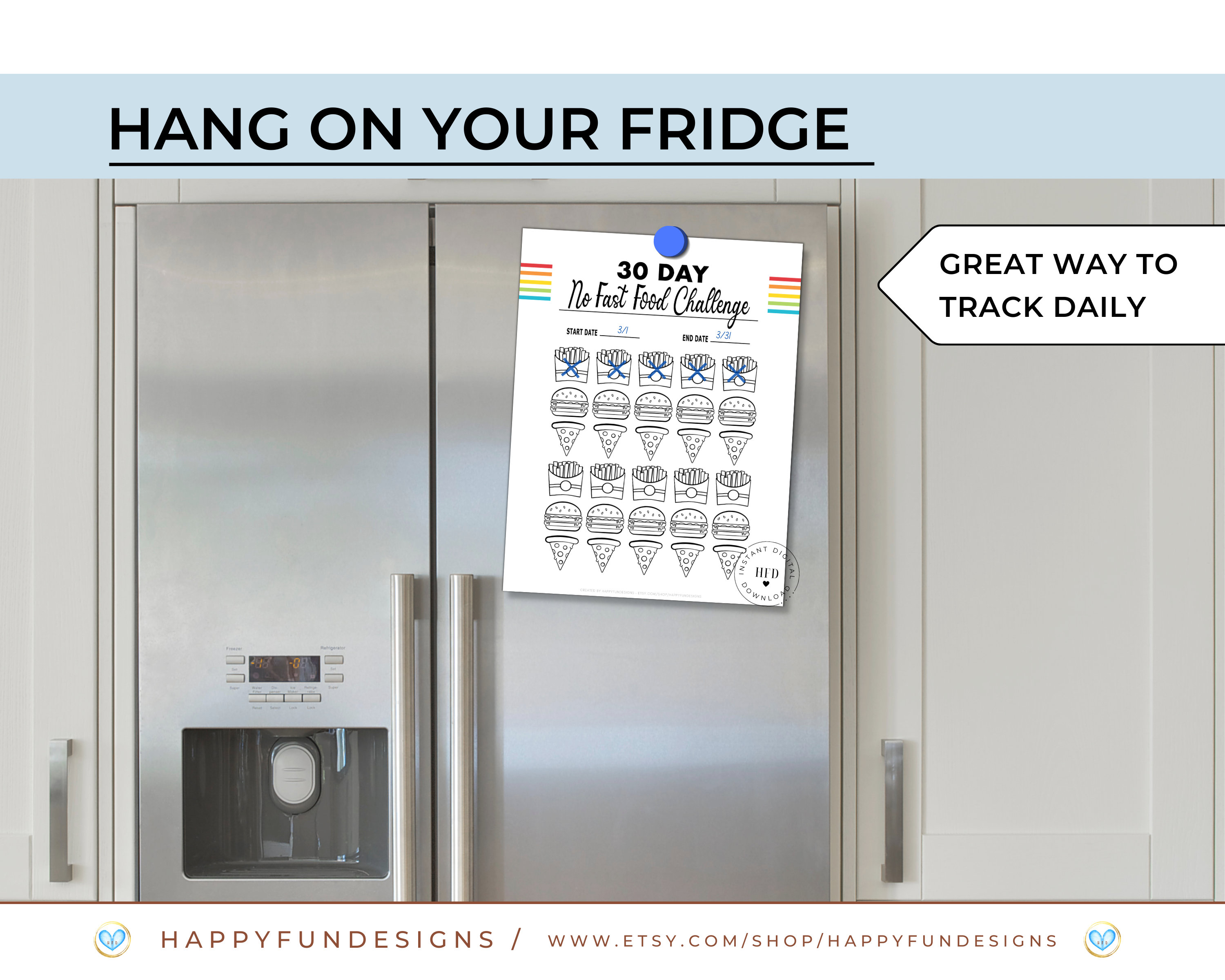 30 Day No Fast Food Tracker Printable, 30 Day Challenge Tracker ...