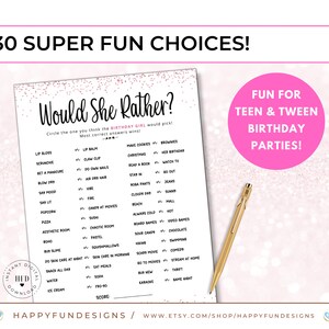 Would She Rather Birthday Game Printable Party Games for - Etsy